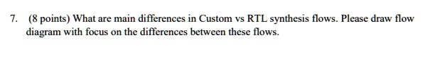 7. (8 points) What are main differences in Custom vs RTL synthesis ...