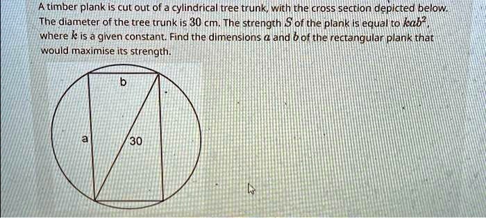 SOLVED: A timber plank is cut out of a cylindrical tree trunk, with the ...
