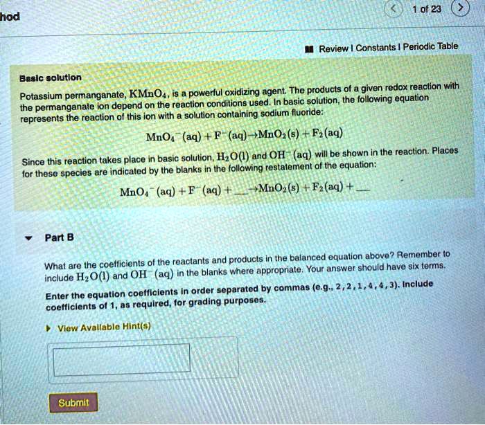1 0f 23 hod review constants periodic table beslc solutlon kmnoa powerful oxidizing agent the ...