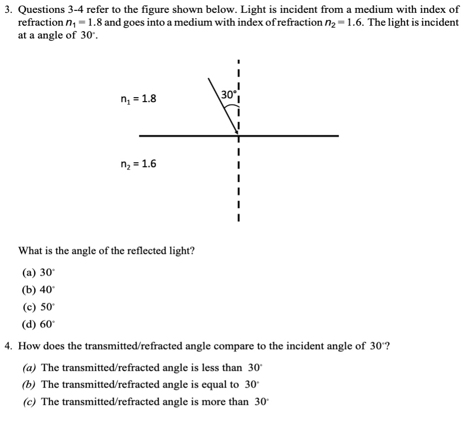 SOLVED: Questions 3-4 refer to the figure shown below. Light is incident from a medium with an ...