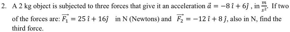 Solved A 2 Kg Object Is Subjected To Three Forces That Give It An