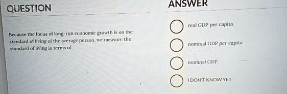SOLVED: real GDP per capita. nominal GDP per capita. noninal GDP.