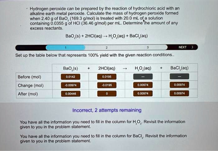 SOLVED: Hydrogen peroxide can be prepared by the reaction of ...