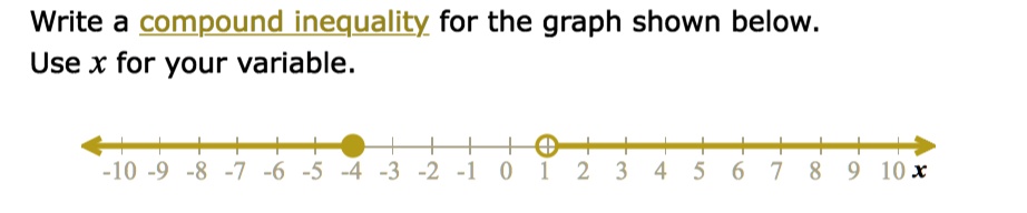 SOLVED: Write a compound inequality for the graph shown below: Use x ...