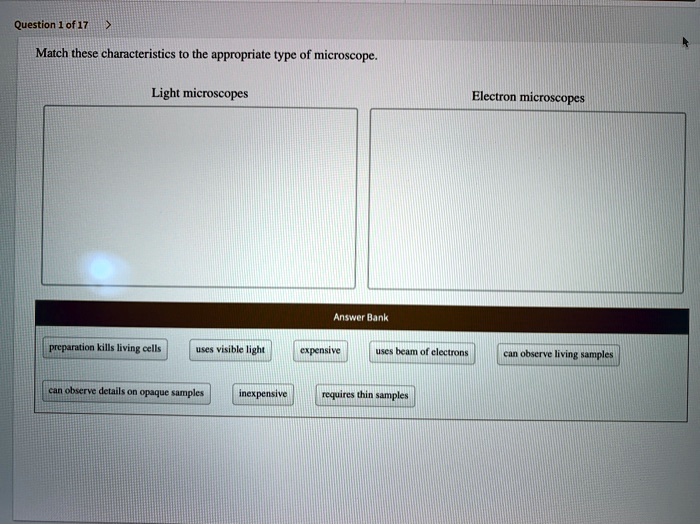 Question 1 of 17 Match these characteristics to the appropriate type of ...