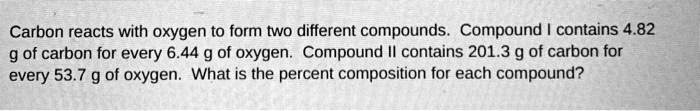 SOLVED: Carbon reacts with oxygen to form two different compounds ...