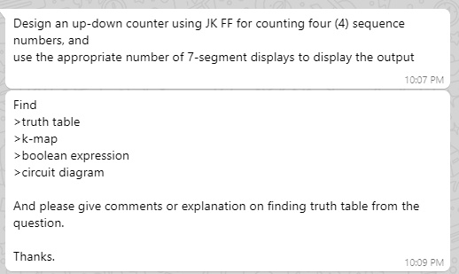 Design an Up-down counter using JK FF for counting four (4) sequence ...