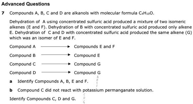 Advanced Questions 7 Compounds A, B, C and D are alkanols with ...