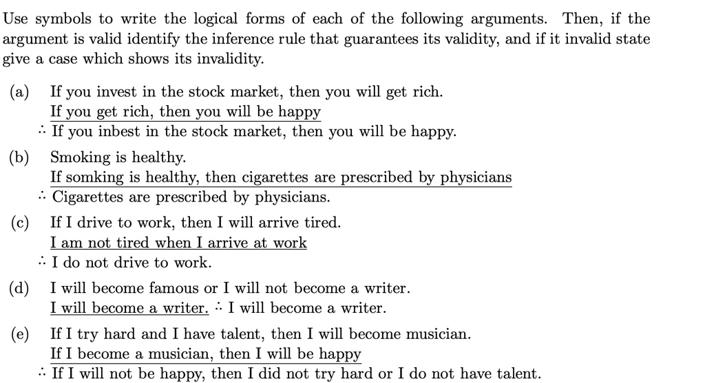 SOLVED: Use symbols to write the logical forms of each of the following ...