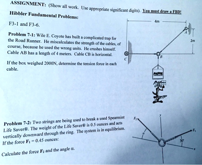 SOLVED: Hibbler Fundamental Problems: F3-1 and F3-6 Problem 7-1: Wile E ...