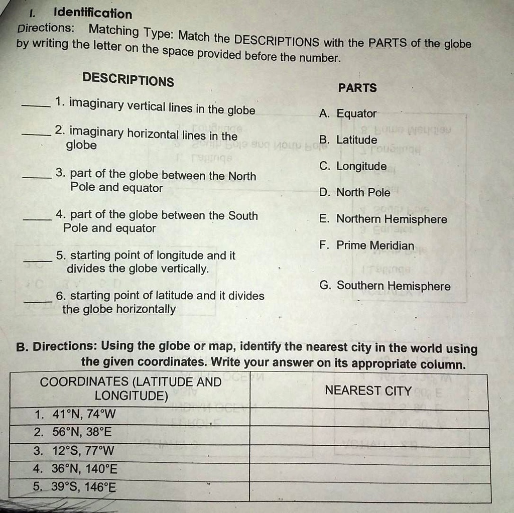 Directions: Matching Type: Match the DESCRIPTIONS with the PARTS of the ...