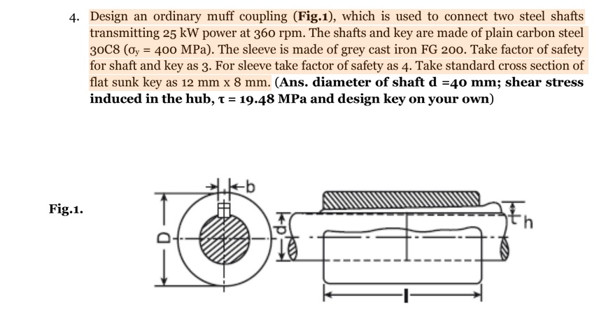 Design an ordinary muff coupling (Fig. 1), which is used to connect two ...