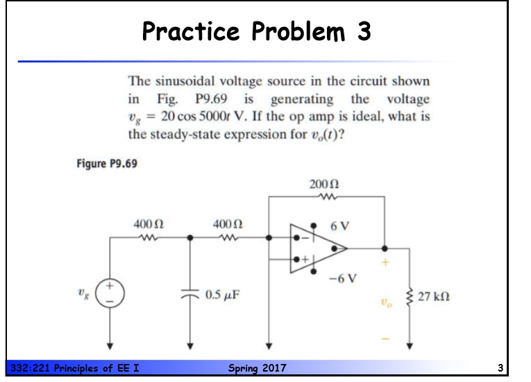 SOLVED: The sinusoidal voltage source in the circuit shown in Fig. P9.69 is generating the ...