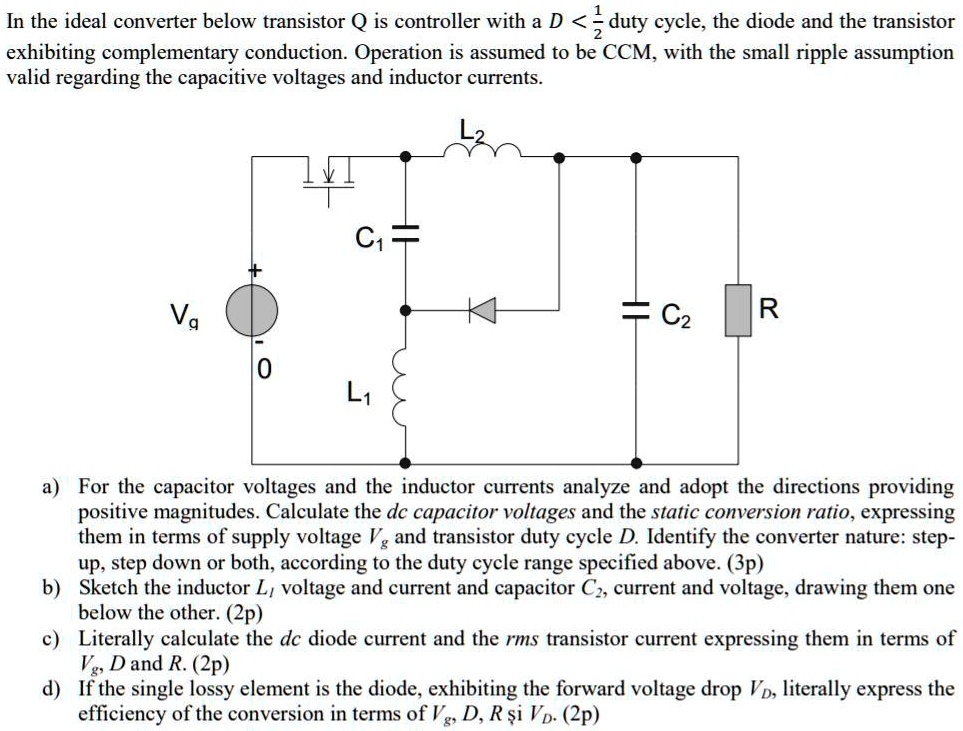 In the ideal converter below transistor Q is controller with a D