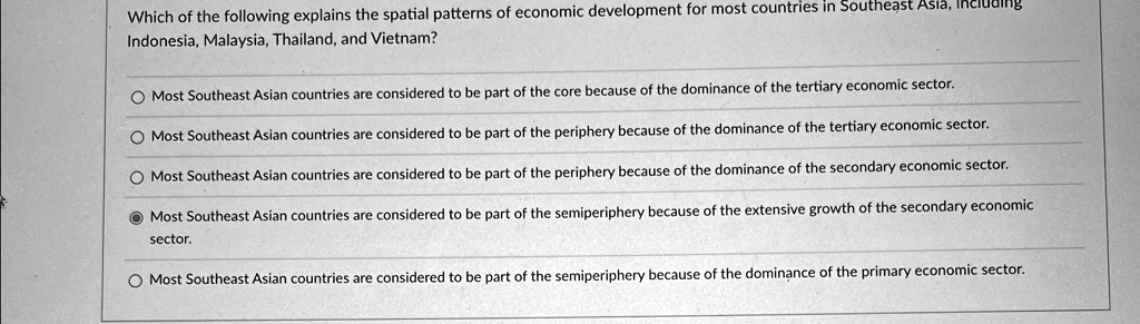 Which of the following explains the spatial patterns of economic ...
