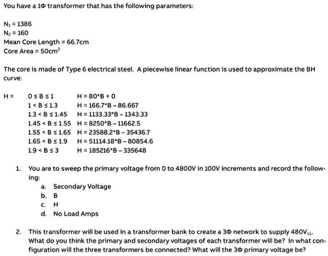 SOLVED: Create a transformer model in matlab to sweep the primary ...