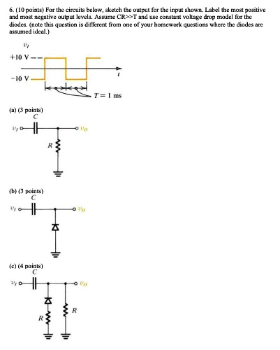 6. (10 points) For the circuits below, sketch the output for the input shown. Label the most ...