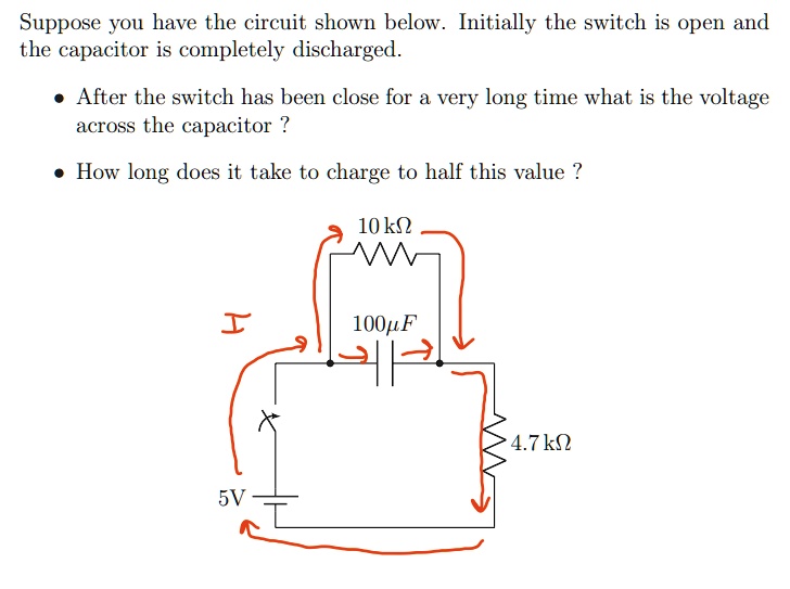 SOLVED: Suppose you have the circuit shown below. Initially, the switch is open and the ...