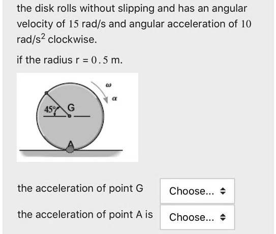 SOLVED: The disk rolls without slipping and has an angular velocity of 15 rad/s and an angular ...
