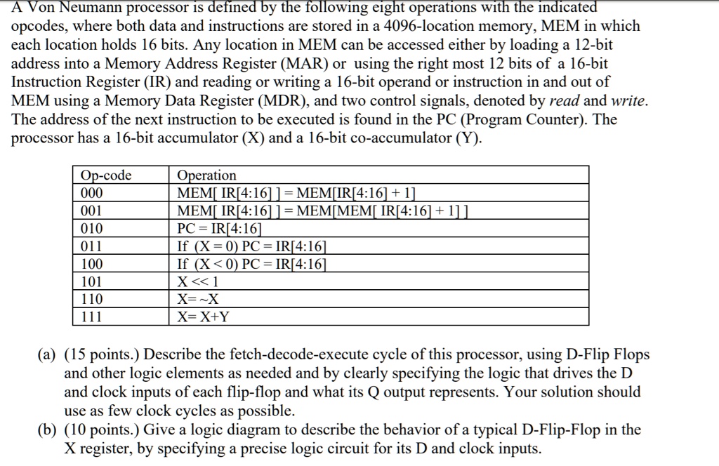 SOLVED: A Von Neumann processor is defined by the following eight operations with the indicated ...