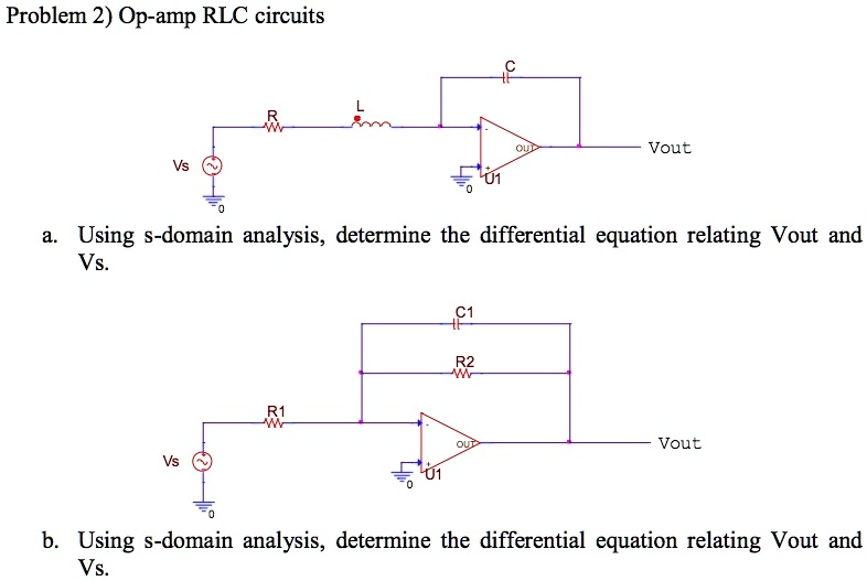 SOLVED: Problem 2) Op-amp RLC circuits Vout a. Using s-domain analysis ...