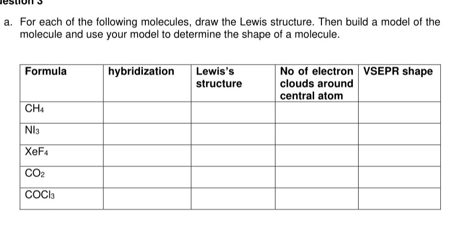 a. For each of the following molecules, draw the Lewis structure. Then build a model of the ...