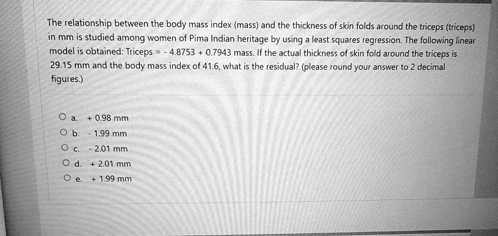 The relationship between the body mass index (mass) and the thickness ...