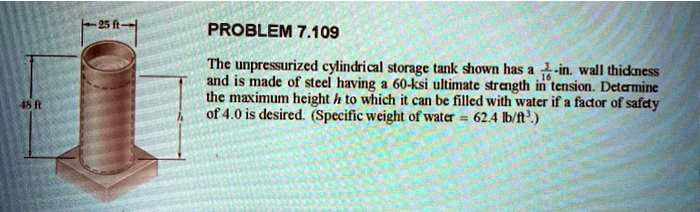 PROBLEM 7.109 The unpressurized cylindrical storage tank shown has a (1 ...