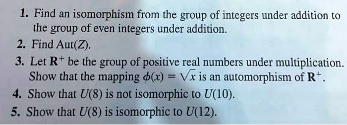SOLVED: 1. Find an isomorphism from the group of integers under ...