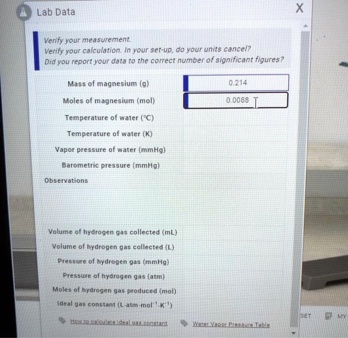 lab data verify your measurement verify your calculation in your set ud do your units cancel did ...