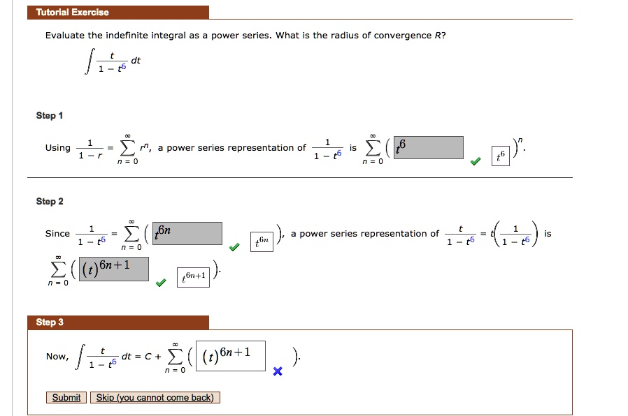 SOLVED:Tutorial Exercise Evaluate the indefinite integral as power ...