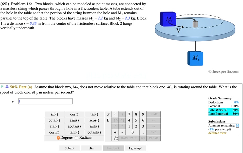 69 problem 16 two blocks which can be modeled as point masses are connected by massless string ...