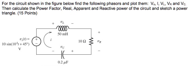 SOLVED: For the circuit shown in the figure below, find the following phasors and plot them: Vs ...