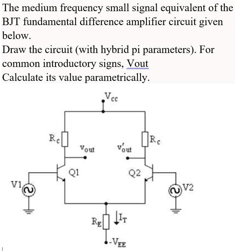 The medium frequency small signal equivalent of the BJT fundamental difference amplifier circuit ...