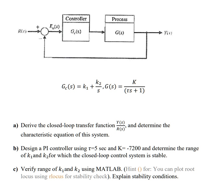 SOLVED: Texts: Controller E(s) G(s) Process R(s) G(s) K r(s) (tS+1) Y(s) a) Derive the closed ...