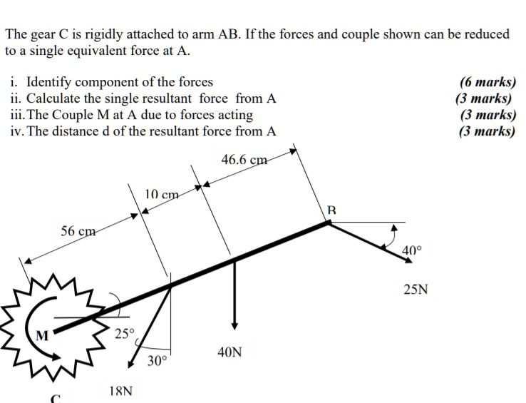 The gear C is rigidly attached to arm AB. If the forces and couple ...