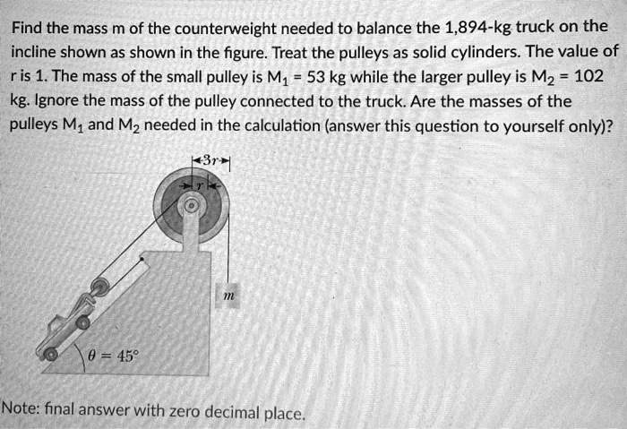 SOLVED: Find the mass m of the counterweight needed to balance the ...