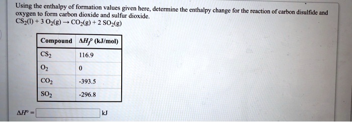 SOLVED: Using the enthalpy of formation values given here; determine the enthalpy = change for ...