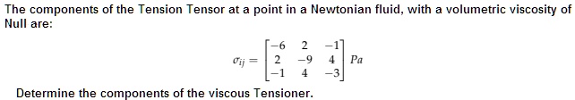 The components of the Tension Tensor at a point in a Newtonian fluid, with a volumetric ...