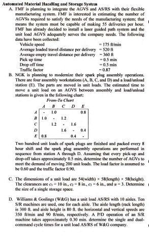 SOLVED: Texts: Automated Material Handling and Storage System A. FMF is ...