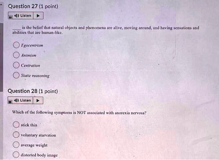 SOLVED: Question 27(1 point) A Listen is the belief that natural ...