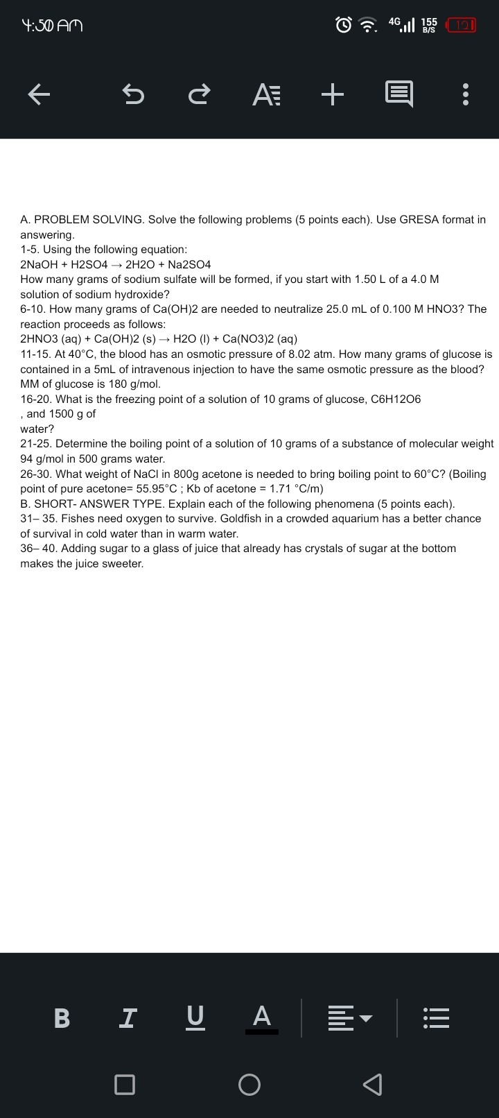 4: 50 Am 121 A. PROBLEM SOLVING. Solve the following problems (5 points each). Use GRESA format ...