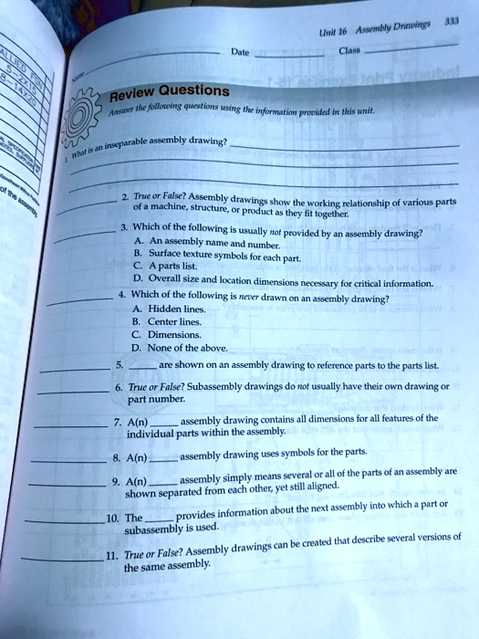 SOLVED: Unit 16 Assembly Drawings Class Date Review Questions 1. What ...
