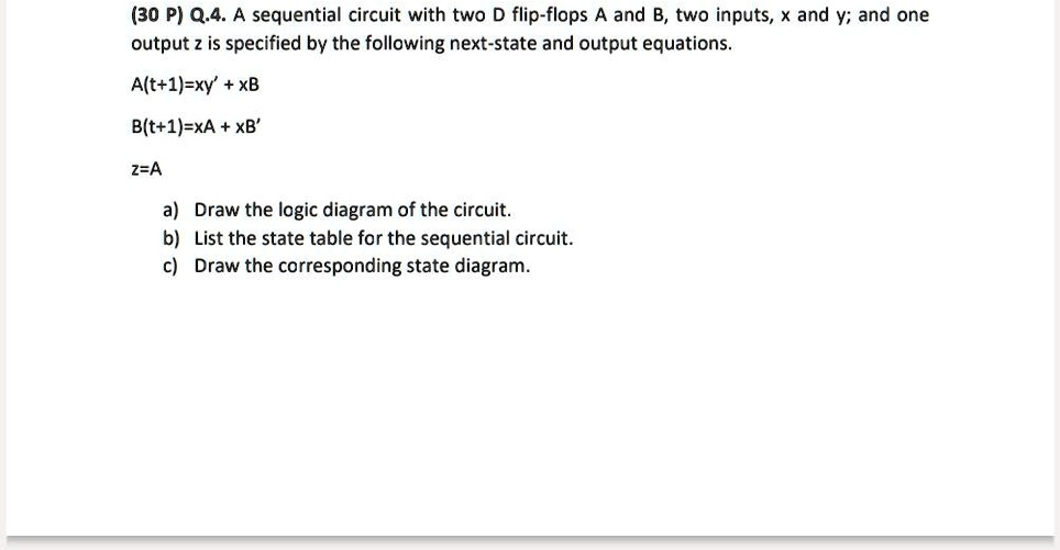 SOLVED: Q.4. A sequential circuit with two D flip-flops A and B, two ...