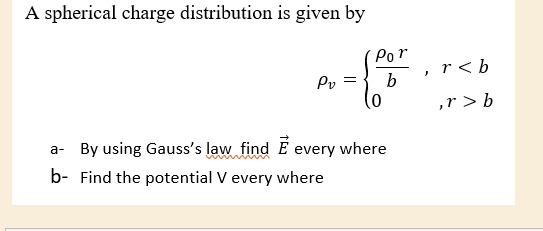 SOLVED: A spherical charge distribution is given by Por r b a- By using ...