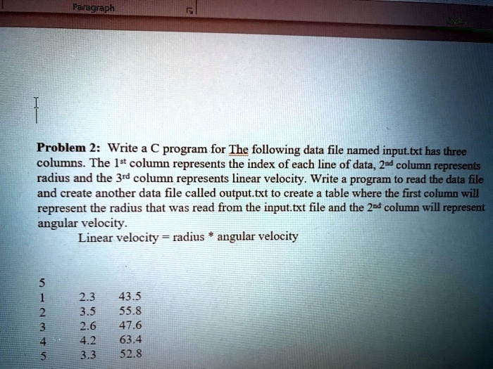 Solved Problem 2 Write A C Program For The Following Data File Named Inputtxt Which Has 9696