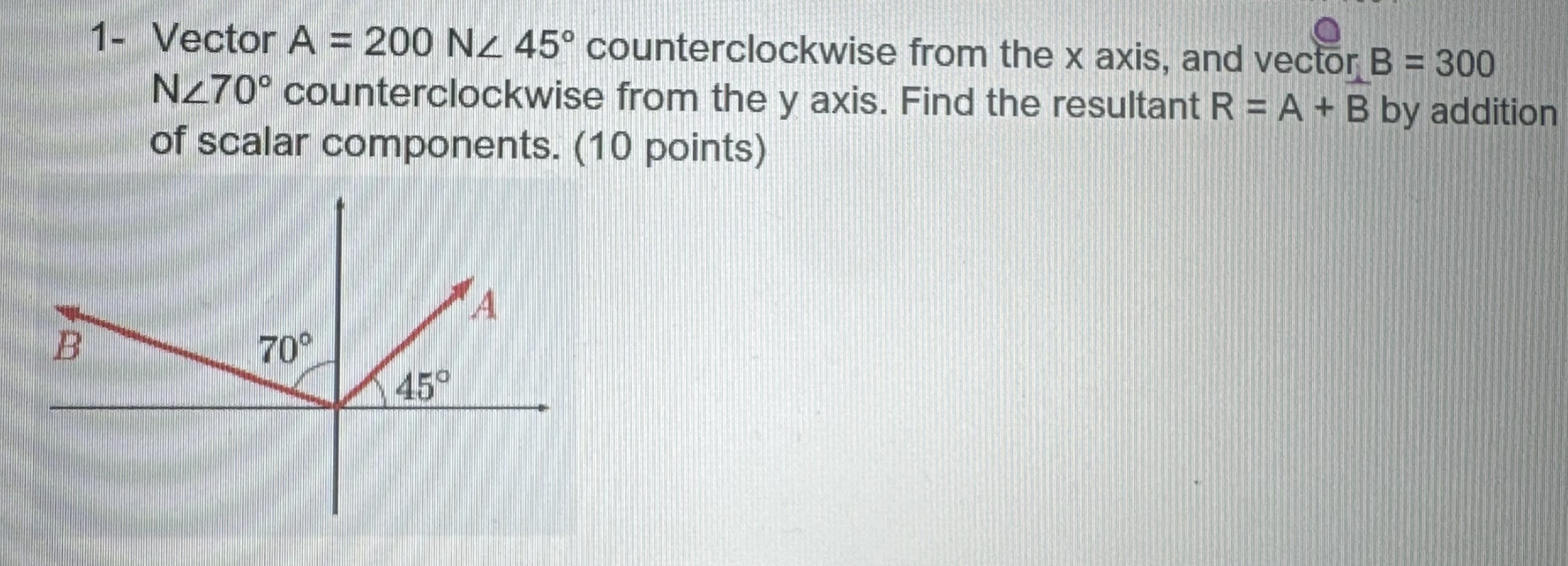 1- Vector A = 200 N ? 45% counterclockwise from the x axis,...