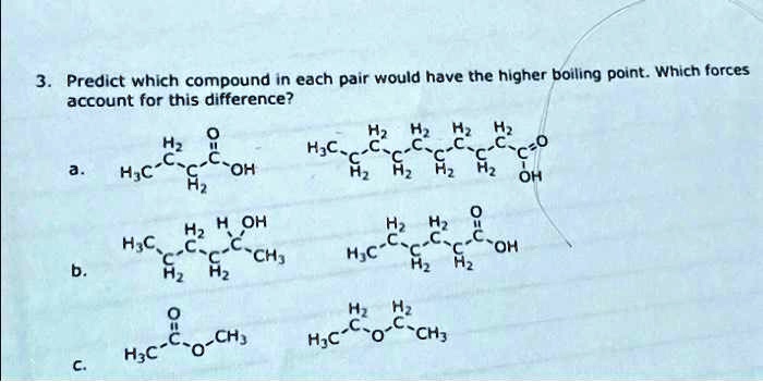 SOLVED: 3. Predict which compound in each pair would have the higher boiling point. Which forces ...