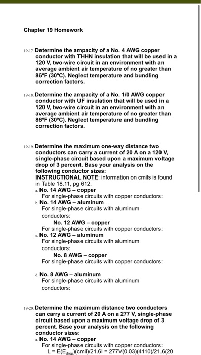 Chapter 19 Homework 19-17. Determine the ampacity of a No. 4 AWG copper ...