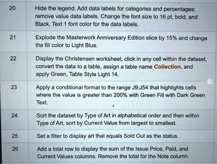 20 Hide the legend. Add data labels for categories and percentages ...